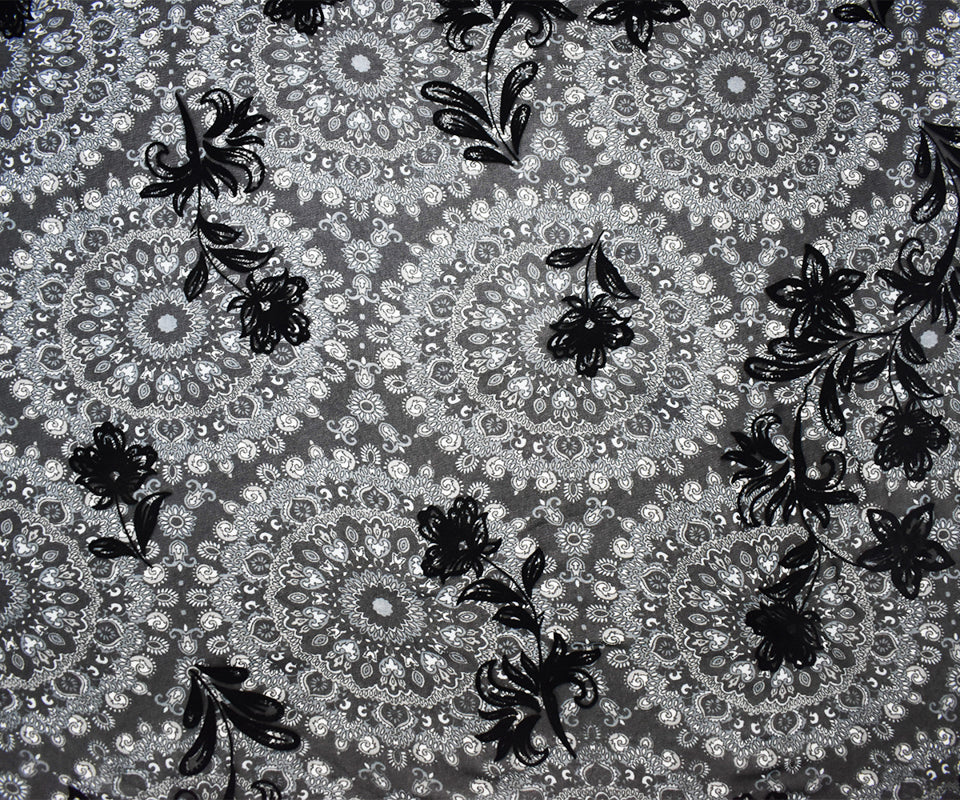 Black Poly Medallion Print Floral Burnout Chiffon Woven Fabric ...