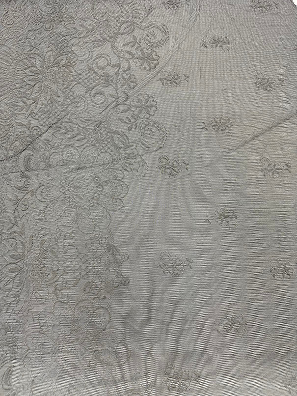 Gray Flocked Border Print Mesh Fabric – Fashion Fabrics Club