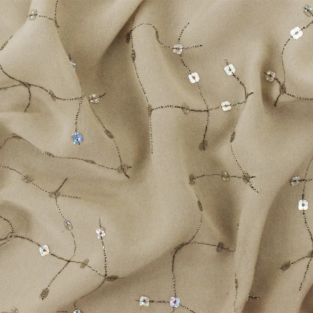 3 YD PC-Beige-Multi Constellation Sequin Embroidery Poly Chiffon Woven ...