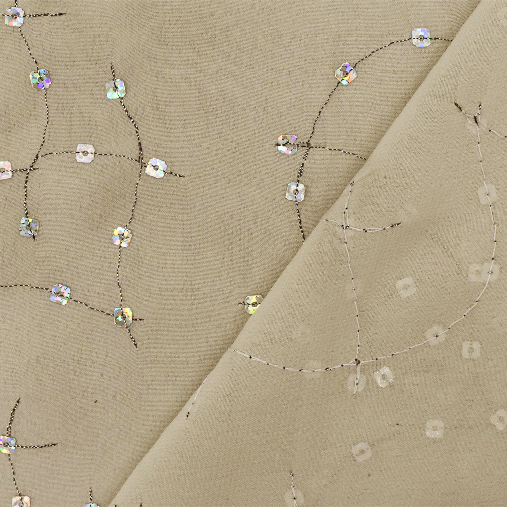 3 YD PC-Beige-Multi Constellation Sequin Embroidery Poly Chiffon Woven ...