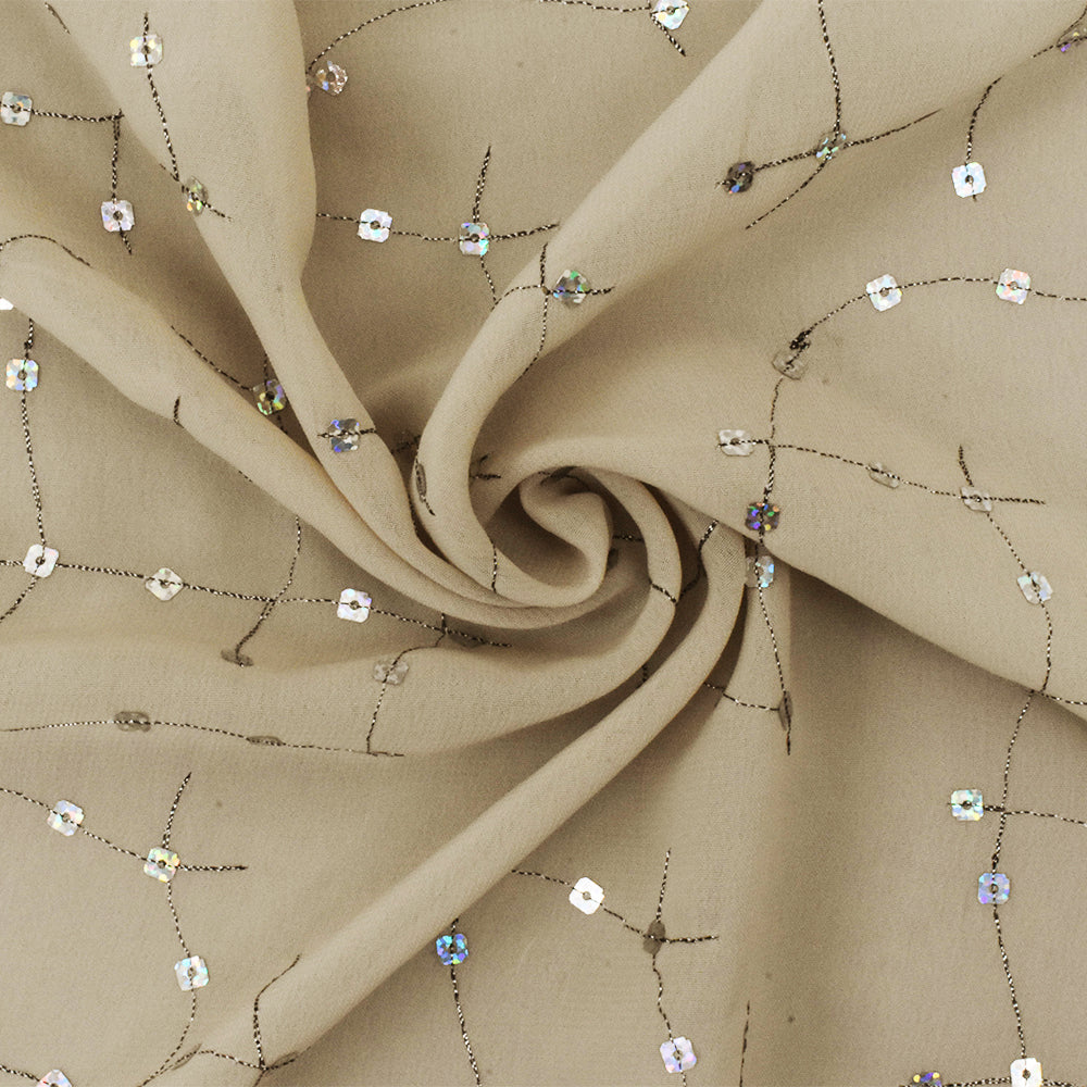 3 YD PC-Beige-Multi Constellation Sequin Embroidery Poly Chiffon Woven ...