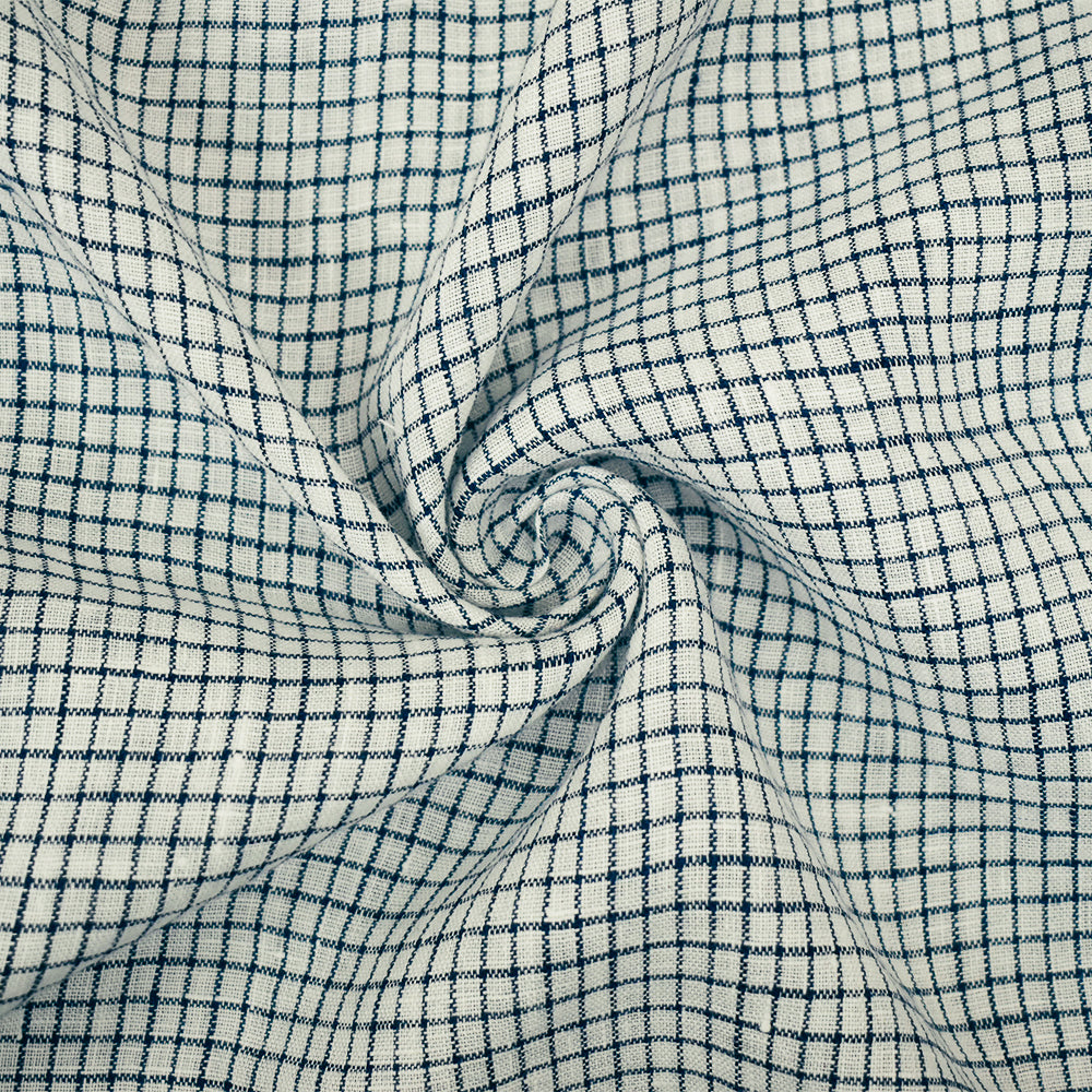 Dark Navy-White Spence Bryson Grid Check Washed Irish Linen Woven Fabr ...