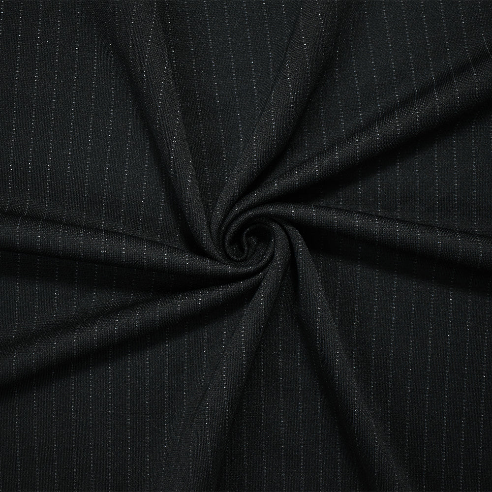 Black-Gray Poly-Rayon-Wool Japanese Vertical Striped Double Knit Fabri ...